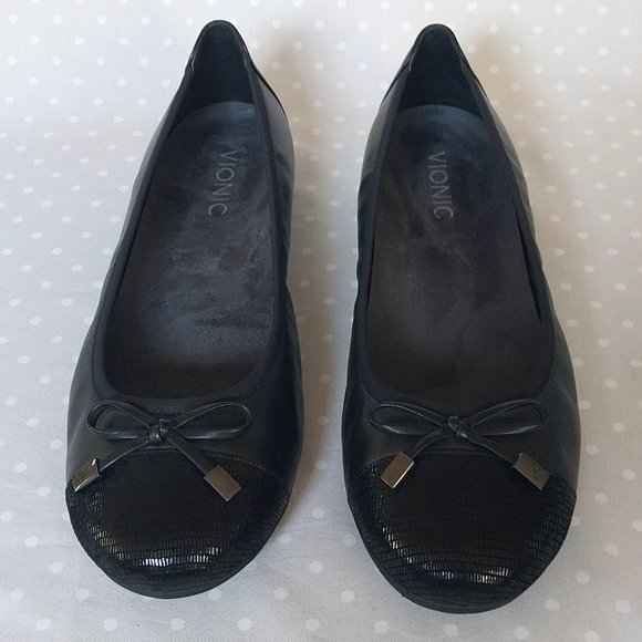 Vionic | Shoes | Vionic Minna Black Leather Cap Toe Ballet Flat | Poshmark